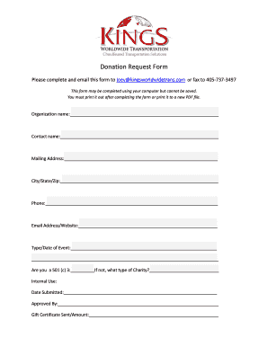 Fillable Online Donation Request Form - Kings Worldwide Fax Email Print - pdfFiller