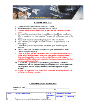 Fillable Online Checklist for Poland Business Visa - apps.kpit.com Fax ...