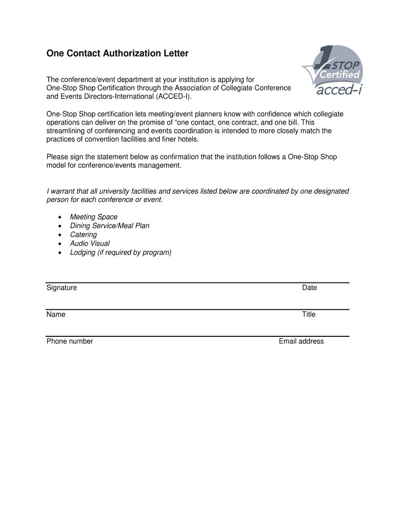 Fillable Online acced-i One Contact Authorization Letter Fax Email ...