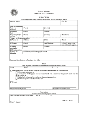 Fillable Online psc mo SUBPOENA - Missouri Public Service Commission ...