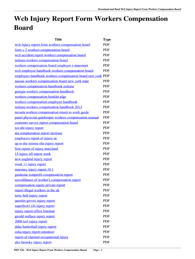 Fillable Online Wcb Injury Report Form Workers Compensation Board. wcb ... Fillable Online Wcb Injury Report Form Workers Compensation Board. wcb ...