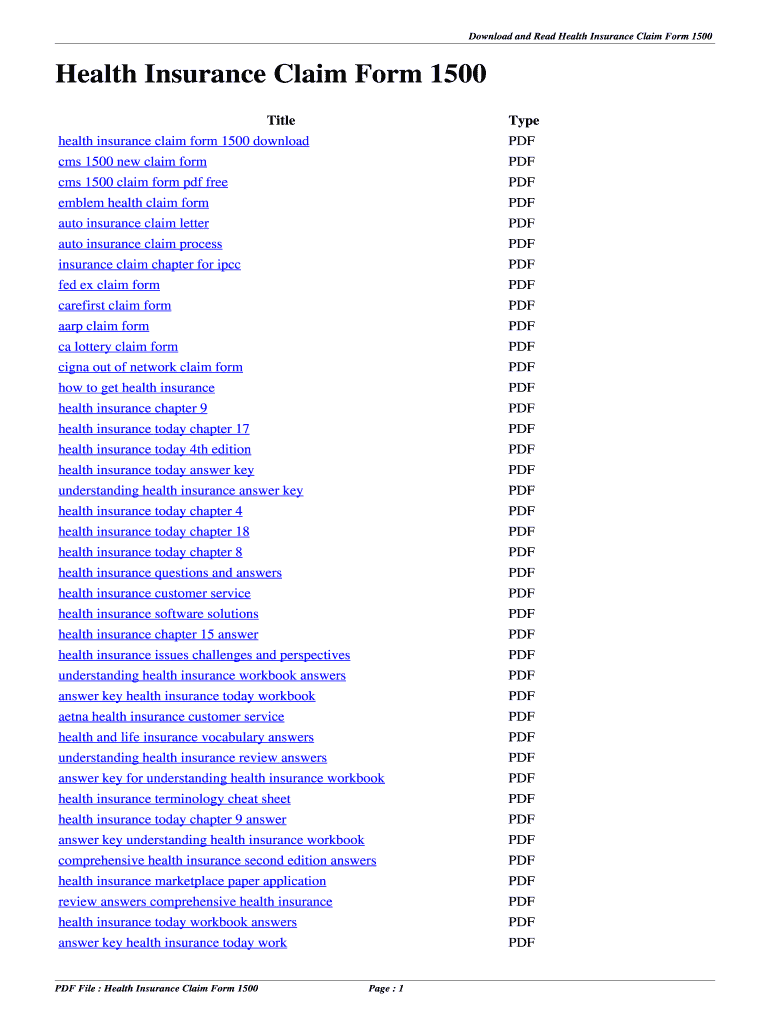 Fillable Online Health Insurance Claim Form 1500. health insurance ...