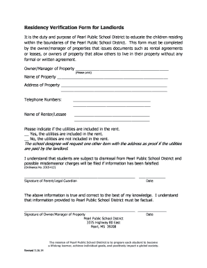 Fillable Online pearl k12 ms Residency Verification Form for Landlords ...