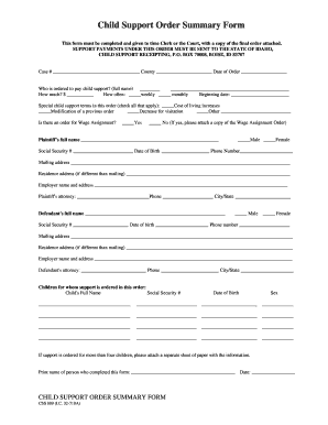 Fillable Online latah id Child Support Order Summary Form - latah.id.us ...