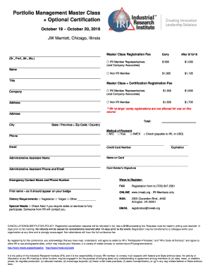 Fillable Online iriweb Portfolio Management Master Class + Optional ...