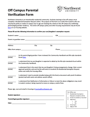 Fillable Online eagle northwestu Off Campus Parental Fax Email Print - pdfFiller