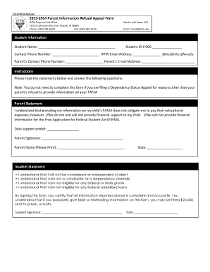 Fillable Online ipfw 1213 FAFSA Refusal Fax Email Print - pdfFiller
