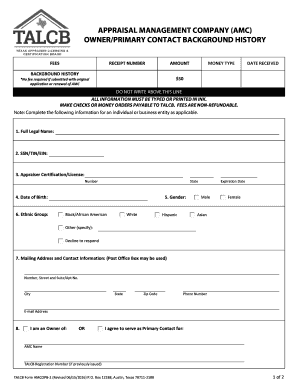 Fillable Online talcb texas APPRAISAL MANAGEMENT COMPANY (AMC) OWNER ...