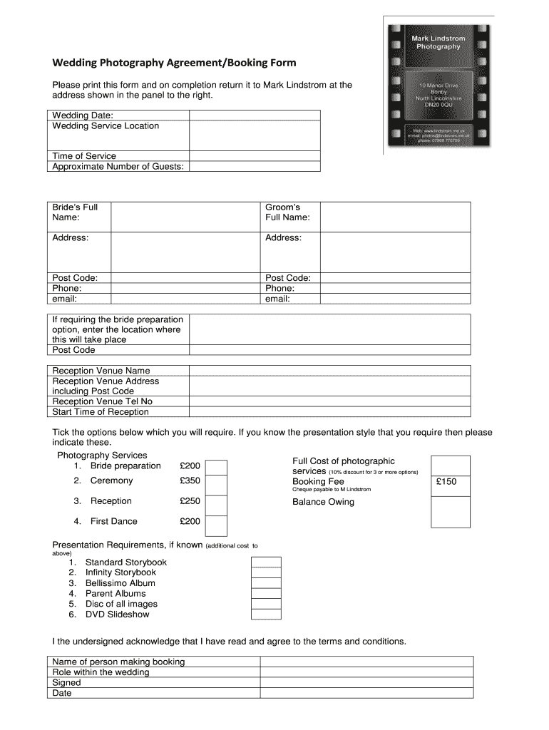 Fillable Online Wedding Photography Agreement/Booking Form Fax Email ...