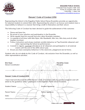 Fillable Online engadine-p schools nsw edu Dancers Code of Conduct 2016 ...