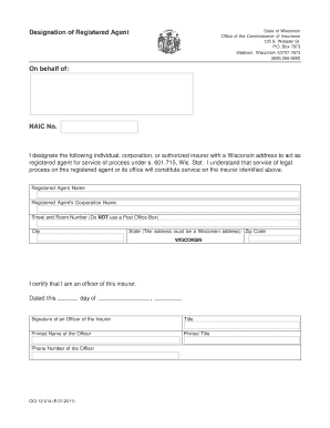 Fillable Online oci wi Designation of Registered Agent - Form Fax Email ...
