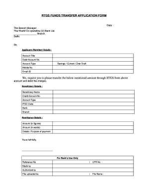Fillable Online RTGS FUNDS TRANSFER APPLICATION FORM - khattribank.com ...