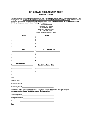 Fillable Online 2016 STATE PRELIMINARY MEET ENTRY FORM - ghsa.net Fax ...