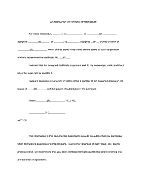 Fillable Online ASSIGNMENT OF STOCK CERTIFICATE - amcilaw.com Fax Email ...