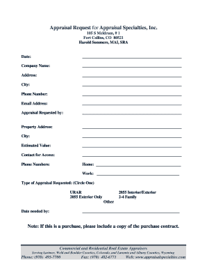 Fillable Online Appraisal Request for Appraisal Specialties, Inc. Fax Email Print - pdfFiller