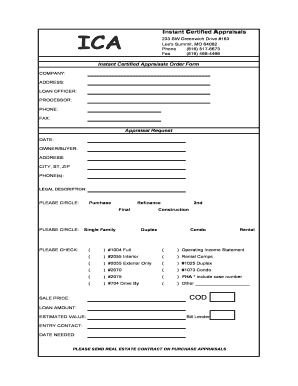 Fillable Online Instant Certified Appraisals Order Form Fax Email Print - pdfFiller