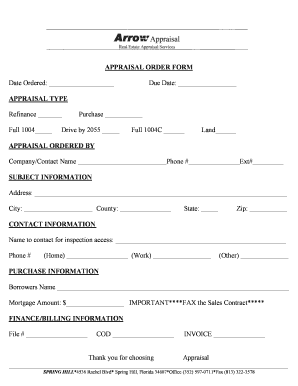 Fillable Online arrow-appraisal APPRAISAL ORDER FORM - Arrow Appraisal Corp. - arrow-appraisal ...