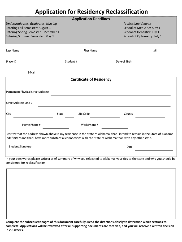Fillable Online uab Application for Residency Reclassification Fax Email Print - pdfFiller