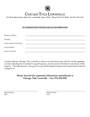 Fillable Online CHICAGO TITLE LEWISVILLE Fax Email Print - pdfFiller