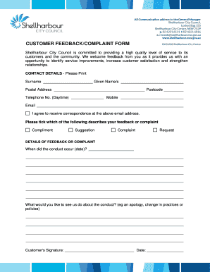 Fillable Online CUSTOMER FEEDBACK/COMPLAINT FORM Fax Email Print ...