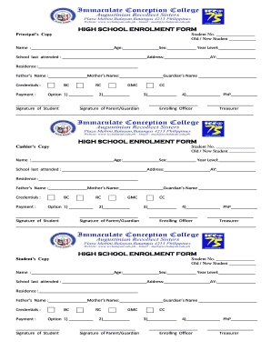 Fillable Online iccbalayan edu HIGH SCHOOL ENROLMENT FORM - iccbalayan ...