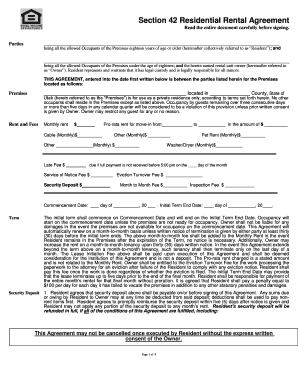 Fillable Online case cullimore Section 42 Residential Rental Agreement ...