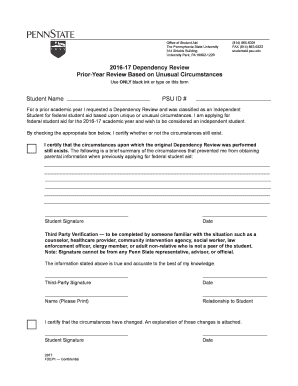 Fillable Online studentaid psu Dependency Review Form - Penn State ...