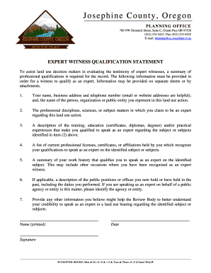 Fillable Online co josephine or Expert Witness Qualification Statement ...