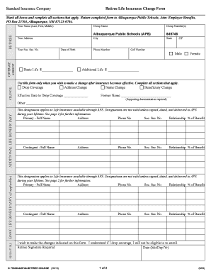 Fillable Online Standard Insurance Company Retiree Life Insurance ...