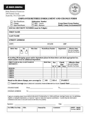 Fillable Online EMPLOYEE/RETIREE ENROLLMENT AND CHANGE FORM Fax Email Print - pdfFiller