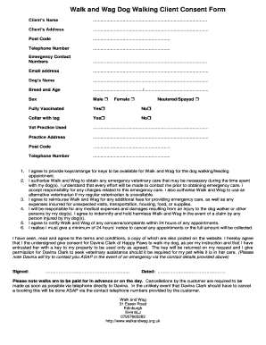 Fillable Online Walk and Wag Dog Walking Client Consent Form Fax Email ...