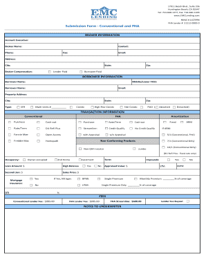 Fillable Online Submission Form - Conventional and FHA - EMC Lending Fax Email Print - pdfFiller