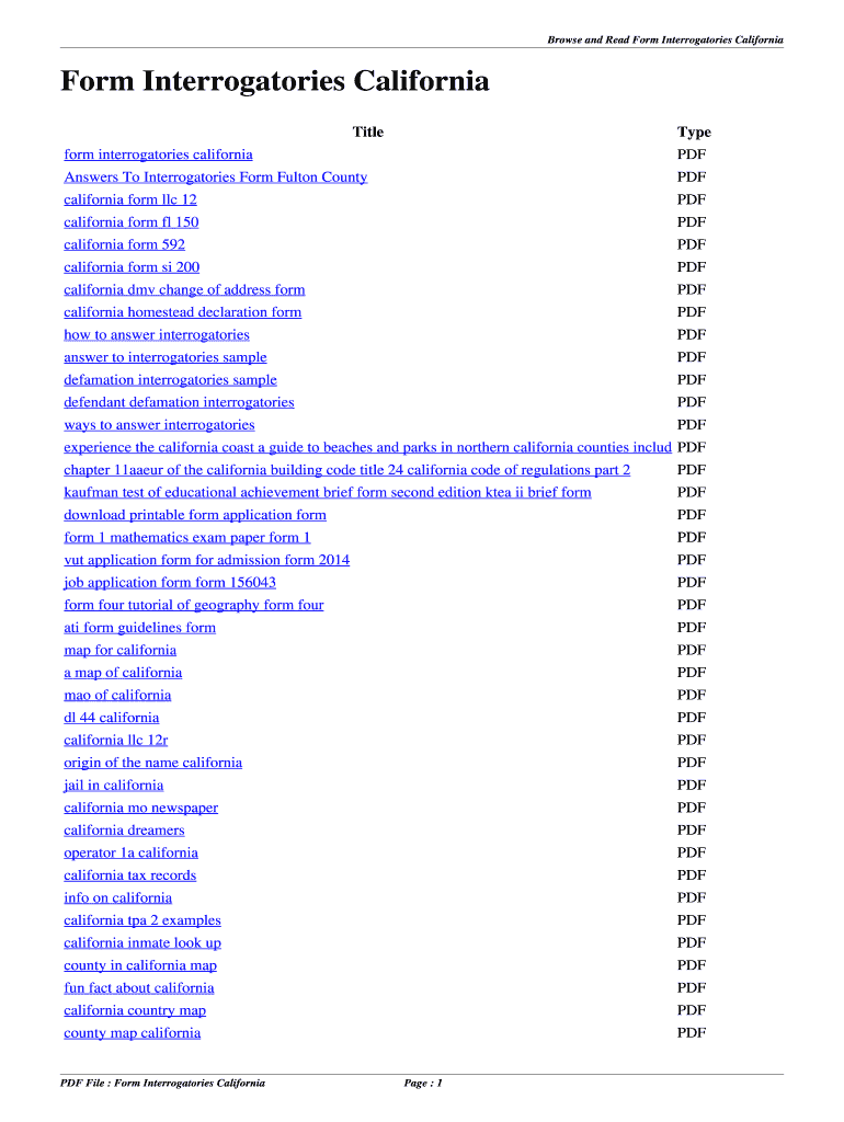 Fillable Online prioxei qxzb Form Interrogatories California. form ...