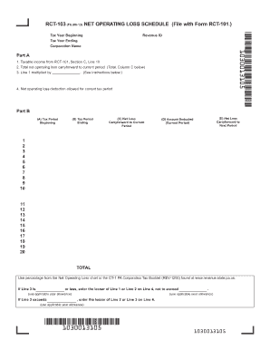 Fillable Online Net Operating Loss Schedule (RCT-103). Net Operating ...