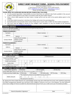 Fillable Online dulum vic edu DIRECT DEBIT REQUEST FORM - SCHOOL FEES PAYMENT Fax Email Print ...