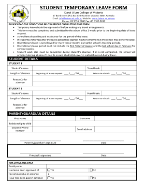 Fillable Online dulum vic edu Temporary leave should be approved of ...