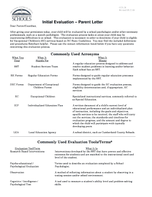 Fillable Online ec ccs k12 nc Initial Evaluation Parent Letter Fax ...