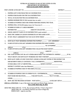 Fillable Online mn Joint Poppy Report Form - mn Fax Email Print - pdfFiller