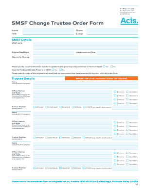 Fillable Online acis net SMSF Change Trustee Order Form - Acis Fax ...