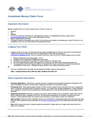 Fillable Online moneysmart gov Unclaimed Money Claim Form - moneysmart ...