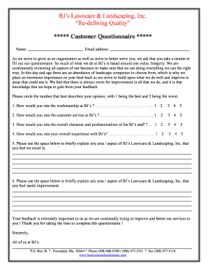 Fillable Online Questionnaire - BJ's lawncare and landscaping Fax Email ...