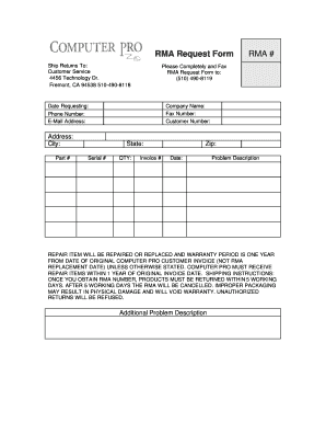 Fillable Online RMA Request Form RMA - c-pro.com Fax Email Print ...