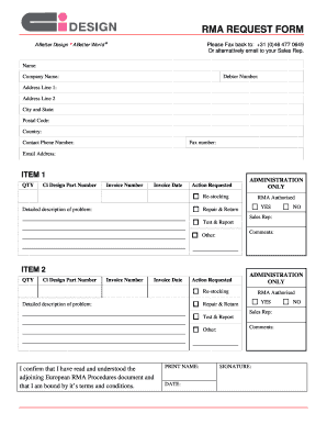 Fillable Online RMA REQUEST FORM - cidesign.com Fax Email Print - pdfFiller