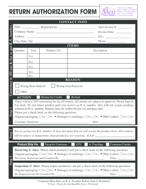 Fillable Online Return Authorization Form - New Fax Email Print - pdfFiller