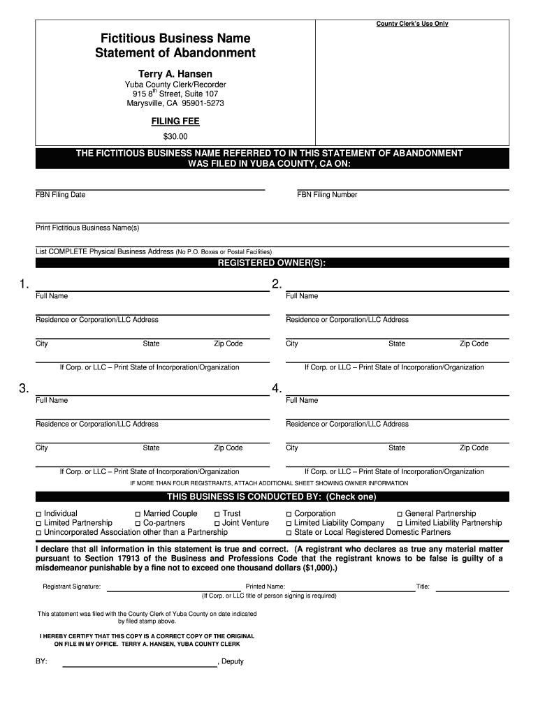 Fillable Online co yuba ca County Clerks Use Only Fictitious Business ...
