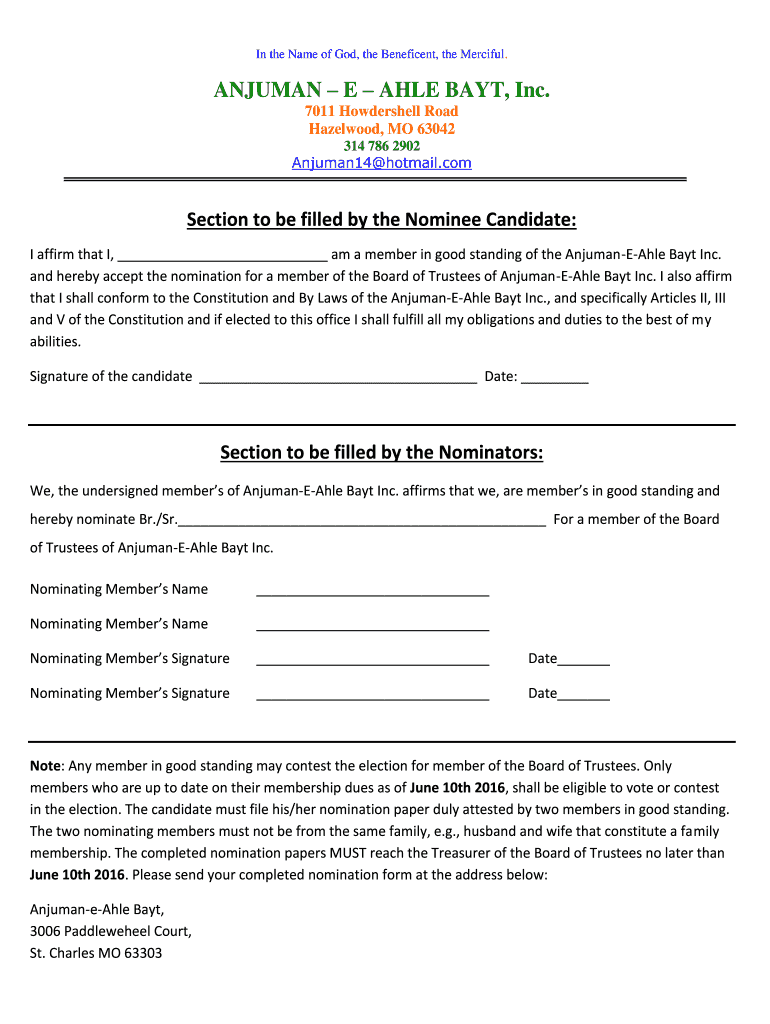 Fillable Online zainabiyastl In the Name of God, the Beneficent, the ...