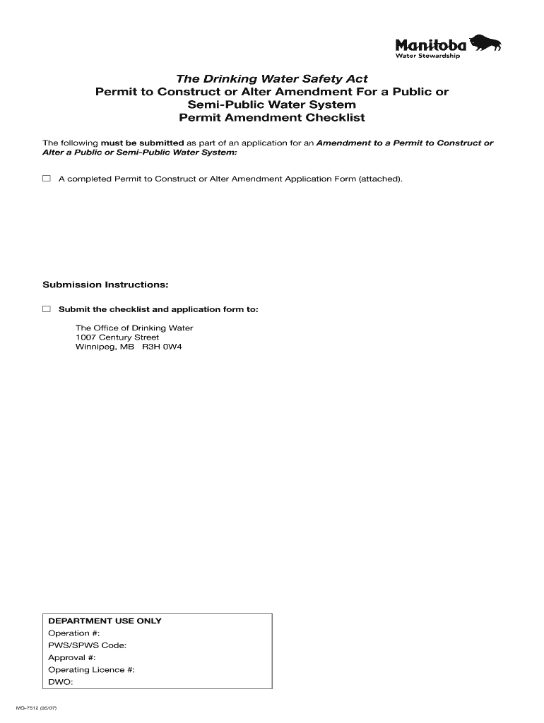 Fillable Online gov mb The Drinking Water Safety Act Permit to ...
