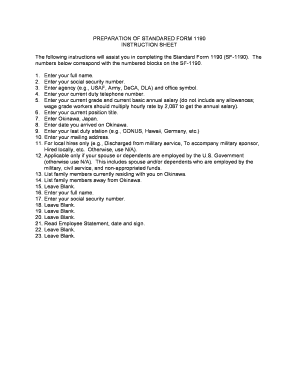 Fillable Online PREPARATION OF STANDARED FORM 1190 INSTRUCTION SHEET 1 ...
