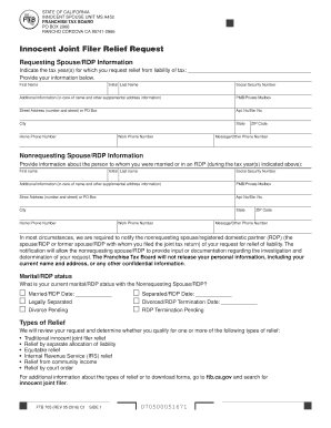 Fillable Online FTB 705 - Innocent Joint Filer Relief Request (Relief ...