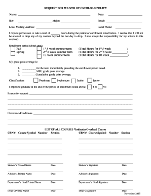 Fillable Online provost msstate Updated Request for overload by policy ...